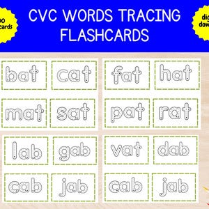 CVC Phonics, Words Tracing Cards, CVC Flashcards for Pre-k, Words ...