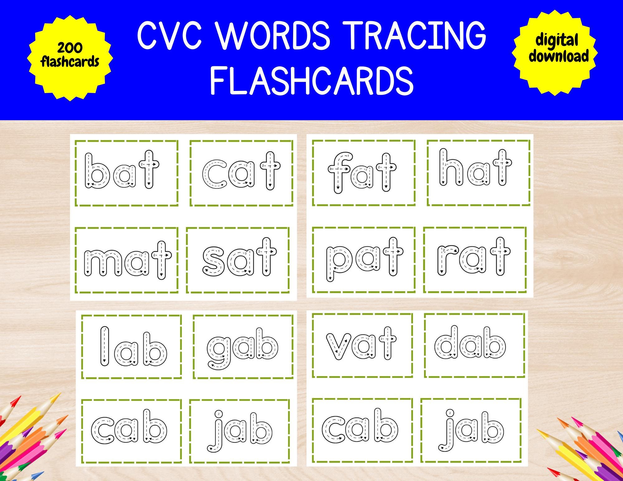 CVC Phonics, Words Tracing Cards, CVC Flashcards for Pre-k, Words ...