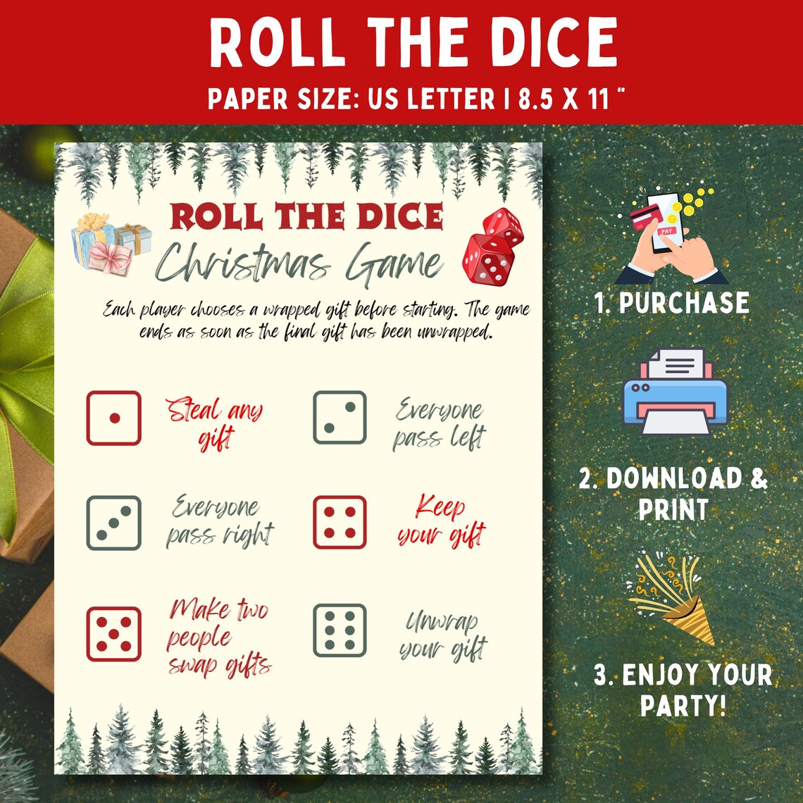Christmas Roll the Dice Game | Holiday Party Printable (PDF) - Etsy