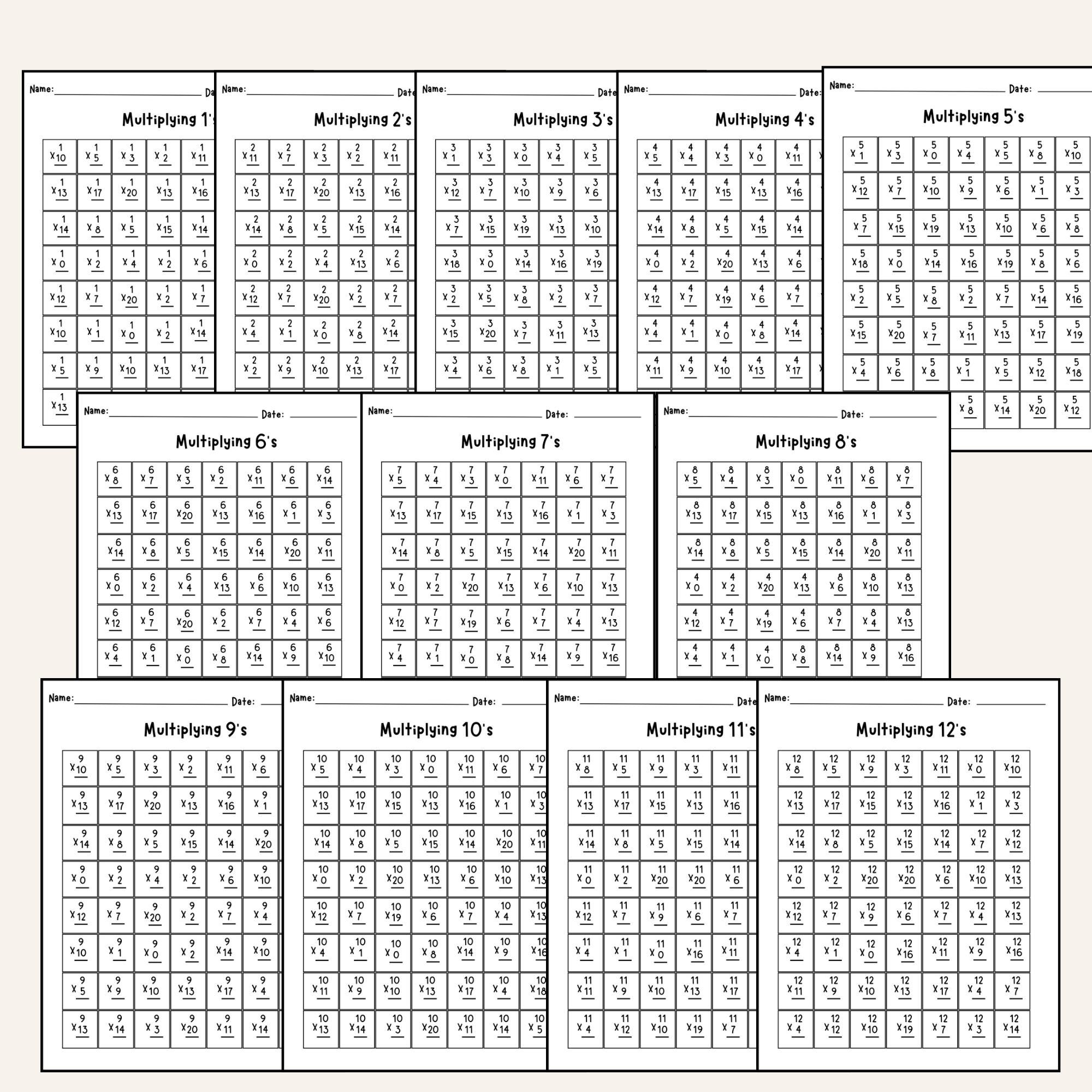 24 Printable Multiplying Practice Worksheets. Numbers 1-12. 1st-4th ...