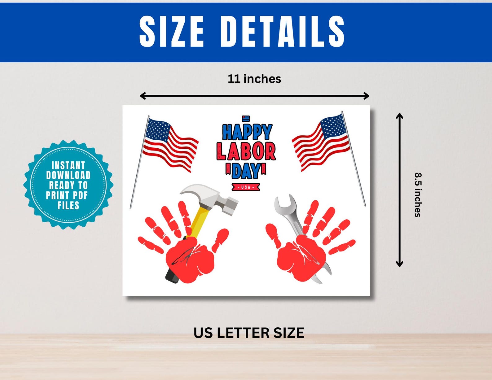 Labor Day Handprint Craft, Printable Labor Day Card, Patriotic ...
