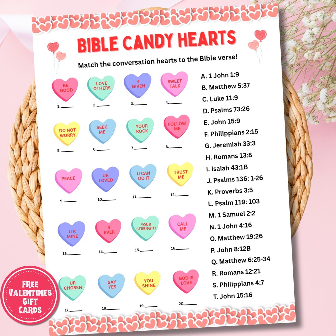 Bible Verse Conversation Hearts Game, Church Valentine (printable ...