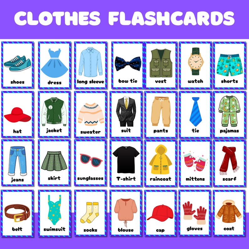 Clothing Items Flashcards | Montessori Flashcards | Homeschool ...