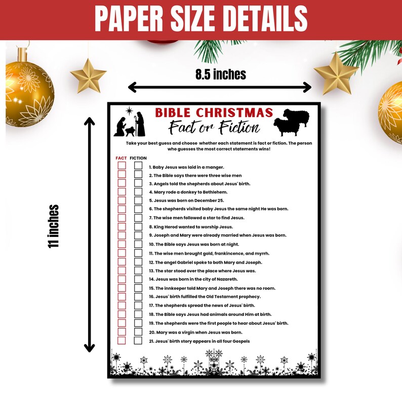 Bible Christmas Fact or Fiction Game | Nativity Christian Printable for ...
