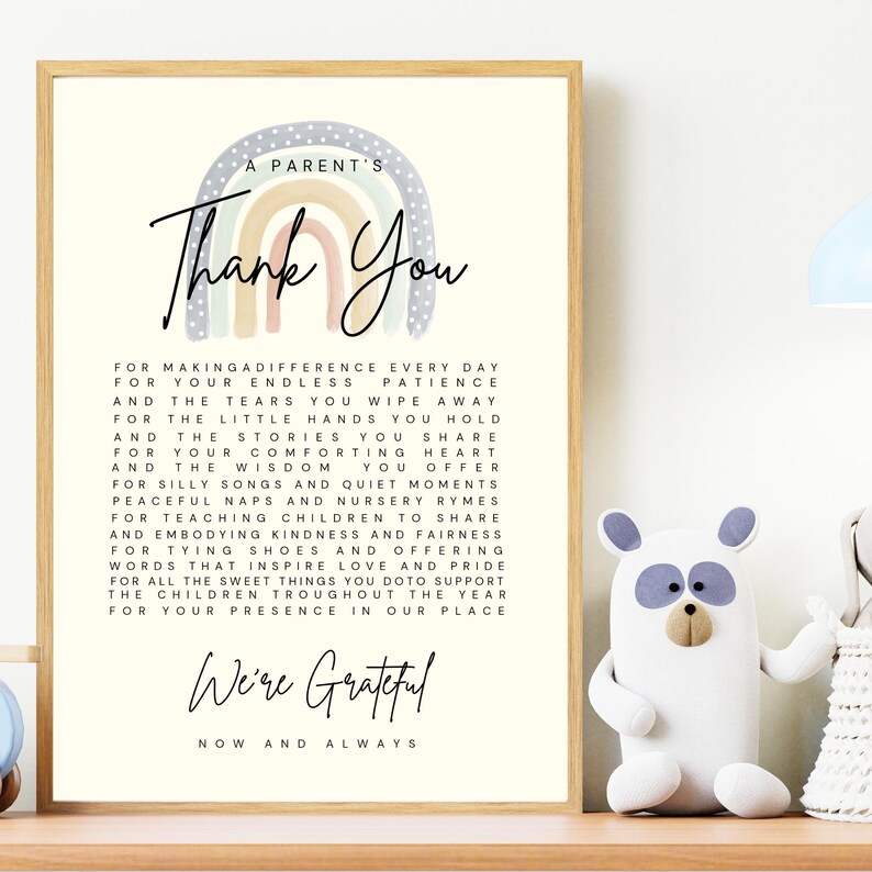 Teacher Thank You Printable | Parent Gift, Nursery Decor (digital ...