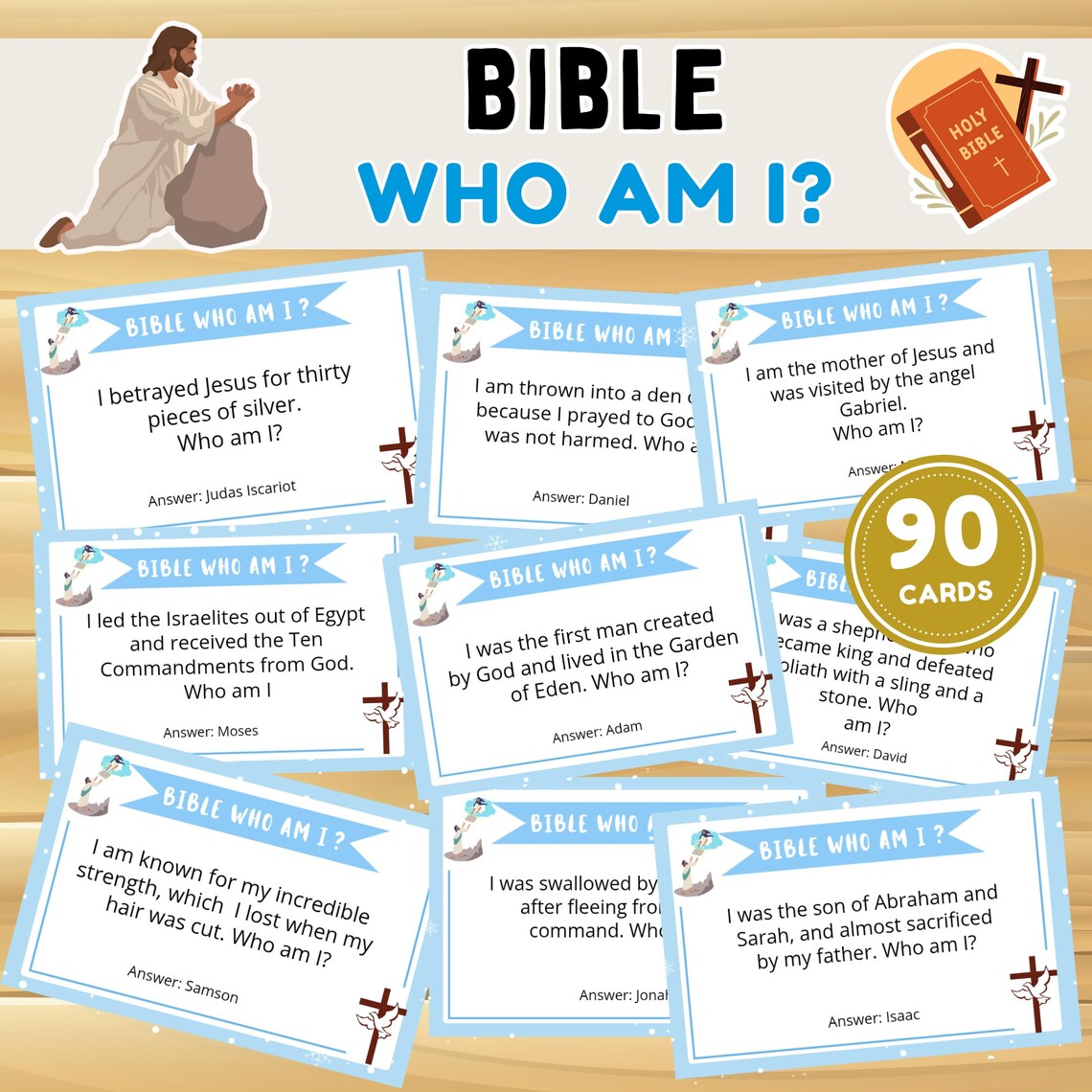 Bible Who Am I Trivia Cards, Printable Christian Party Game for Kids ...