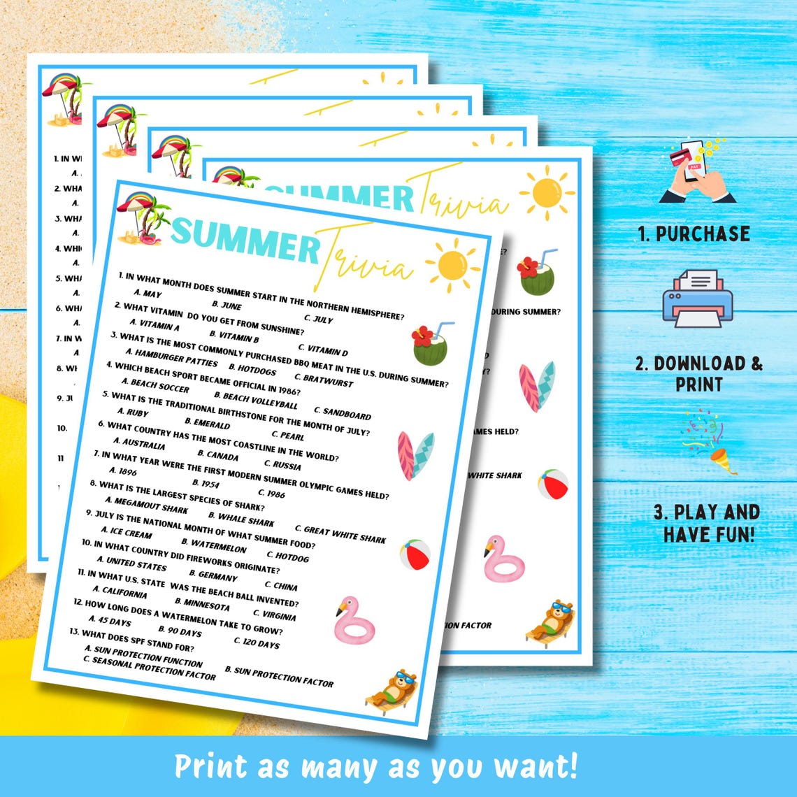 Summer Trivia Game, Family Quiz Printable (PDF) - Etsy