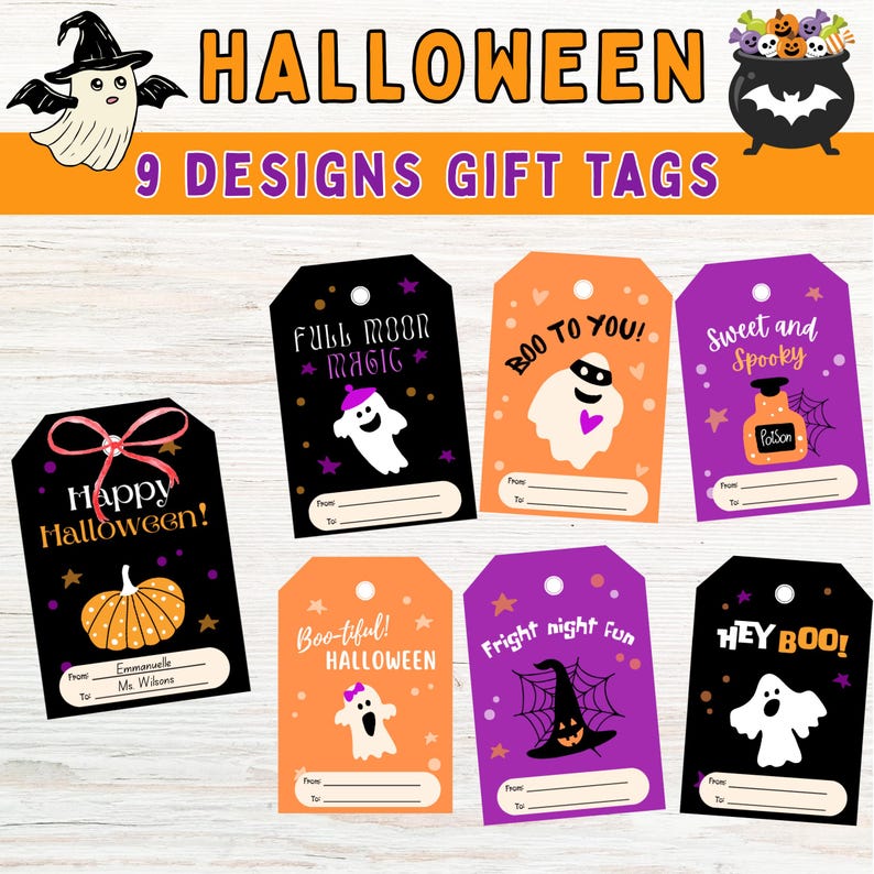 Halloween Gift Tags, Halloween Treat Tags Printable, Halloween Favor ...