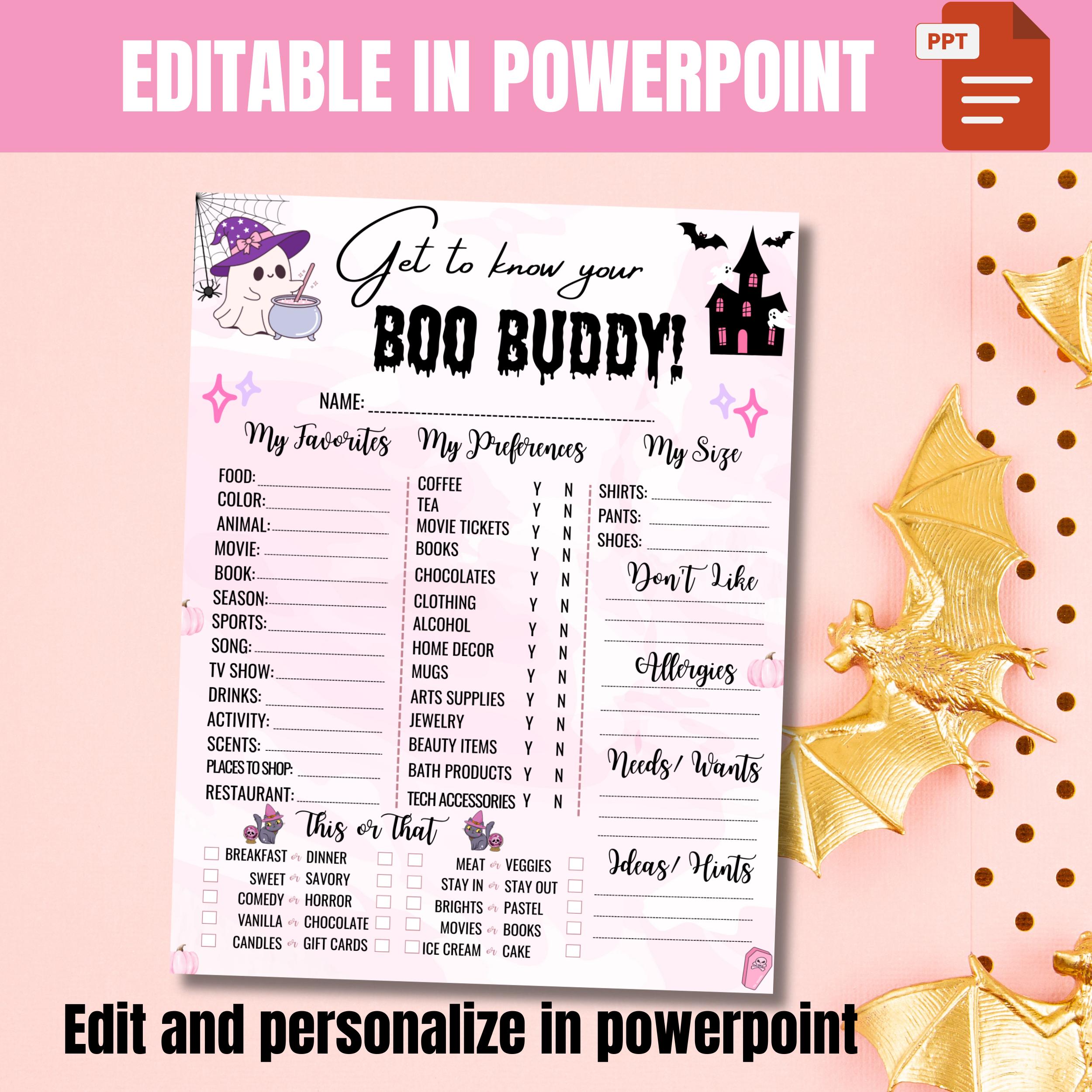 Halloween Questionnaire, Editable Boo Buddy Printable, Boo Basket Gift ...