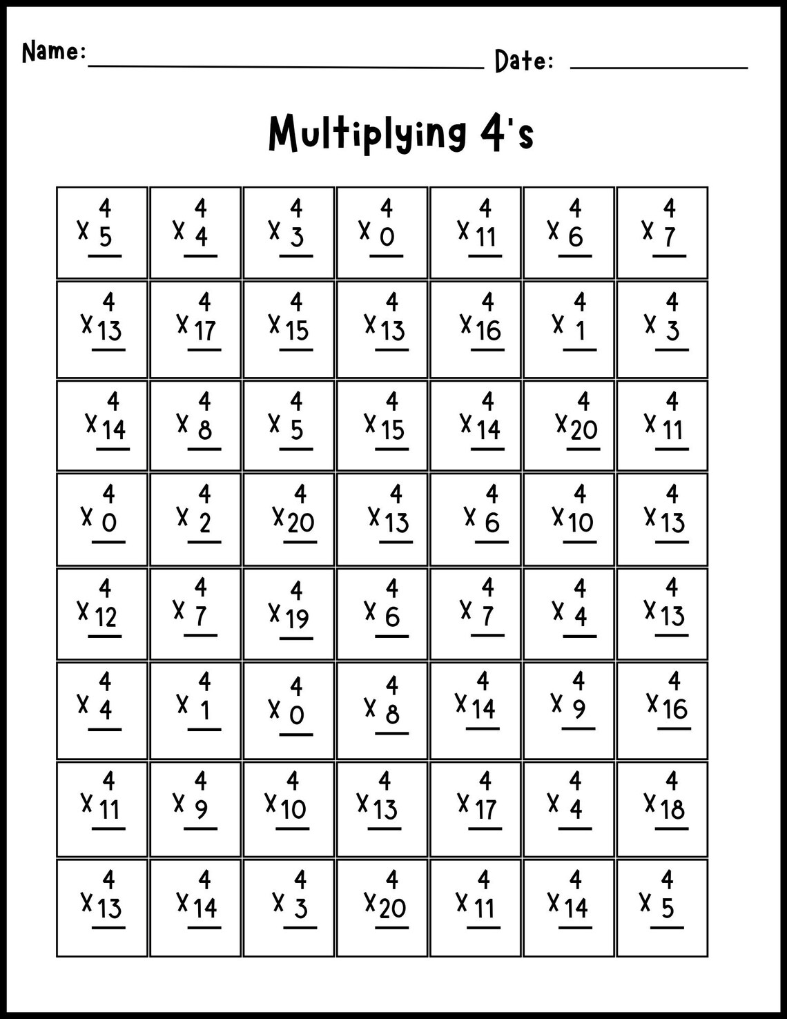 Printable Multiplication Worksheets, Numbers 1-12 (PDF Files) - Etsy