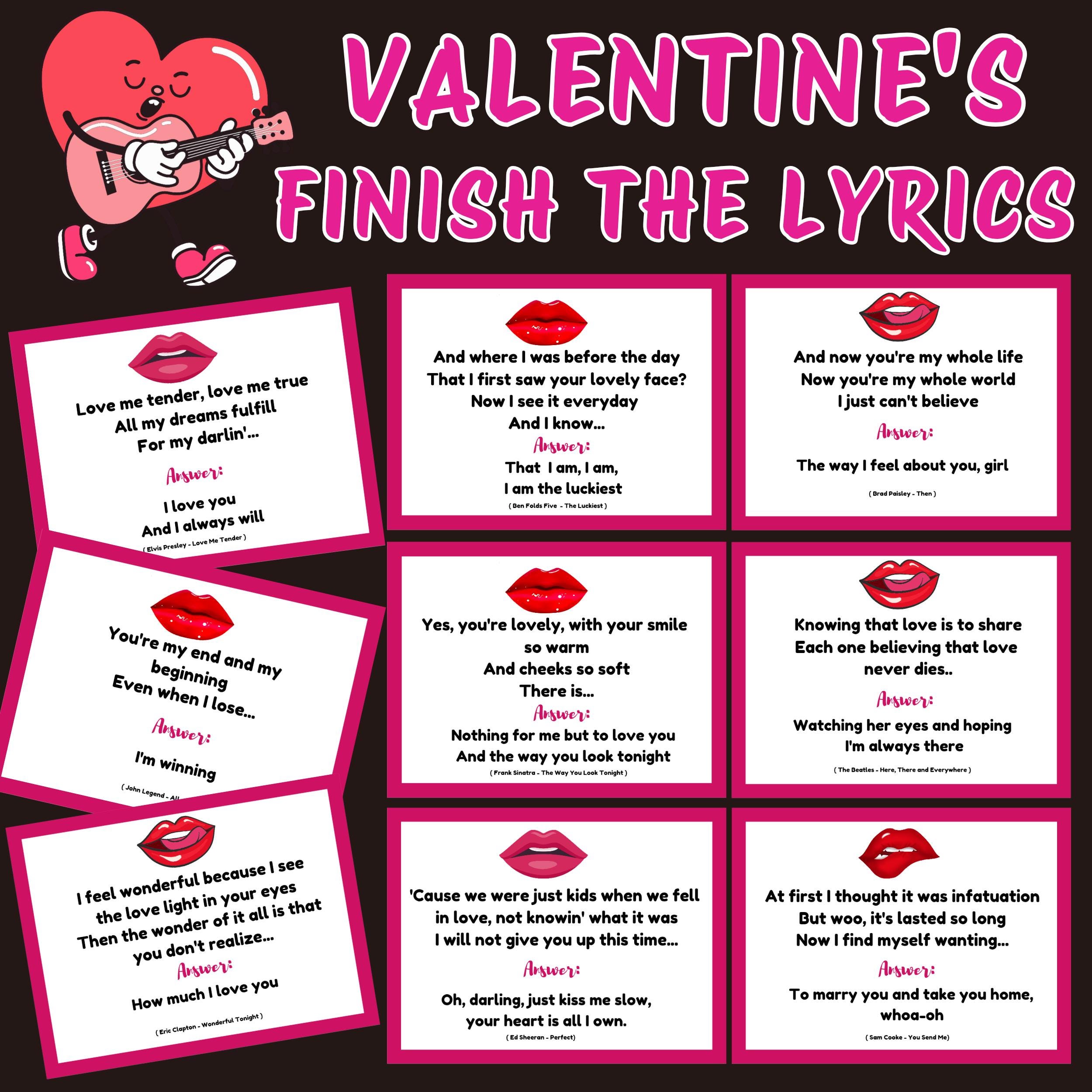 Valentine’s Finish the Lyrics Game - Printable Valentine’s Day Party ...
