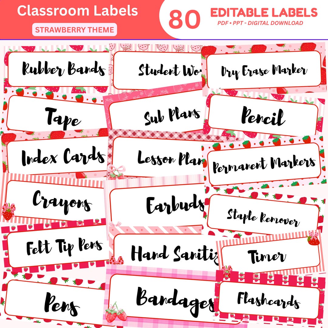 Strawberry Classroom Labels | Printable Teacher Organization (digital ...