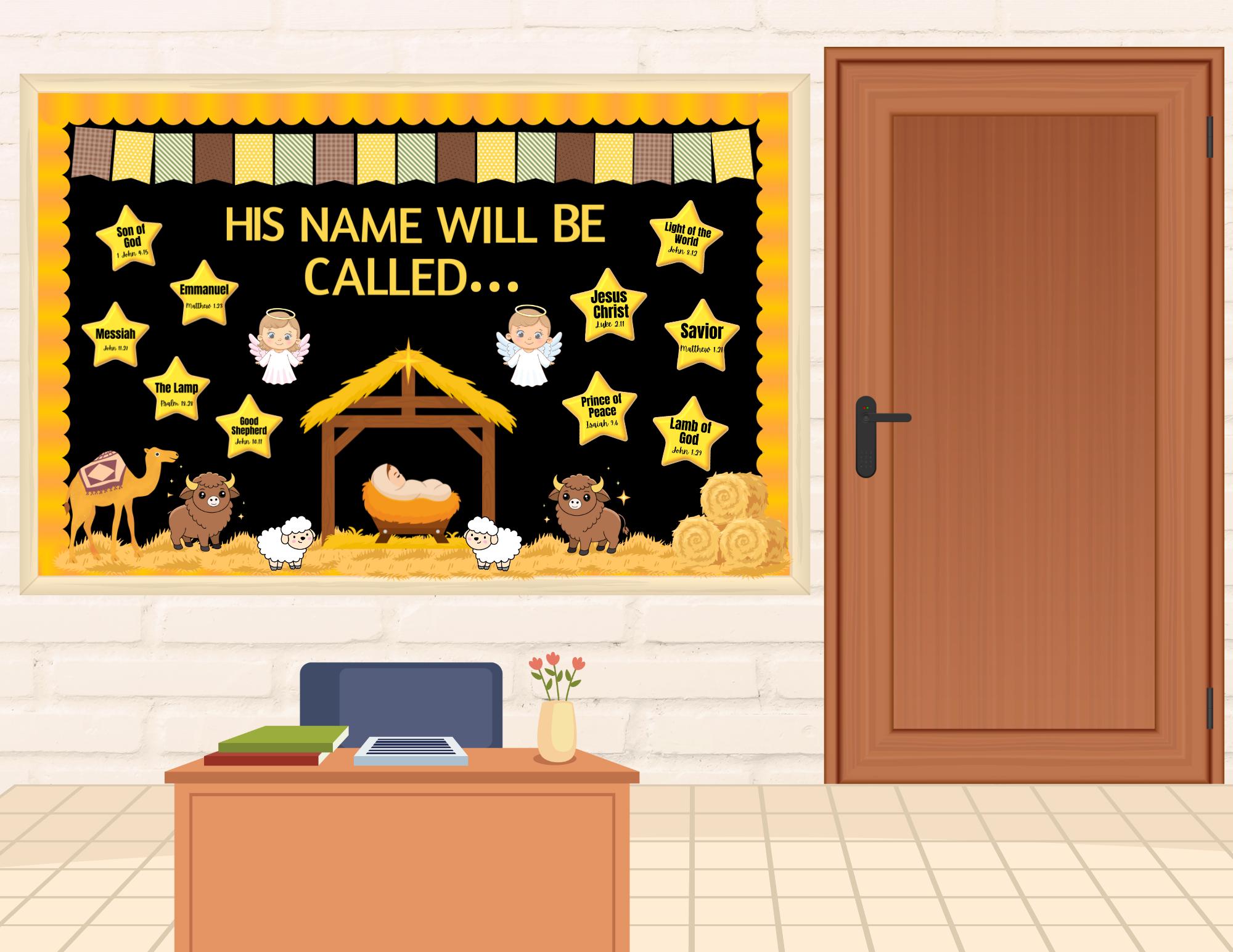 Nativity Bulletin Board, Baby Jesus Scene, Winter Christmas Decor ...