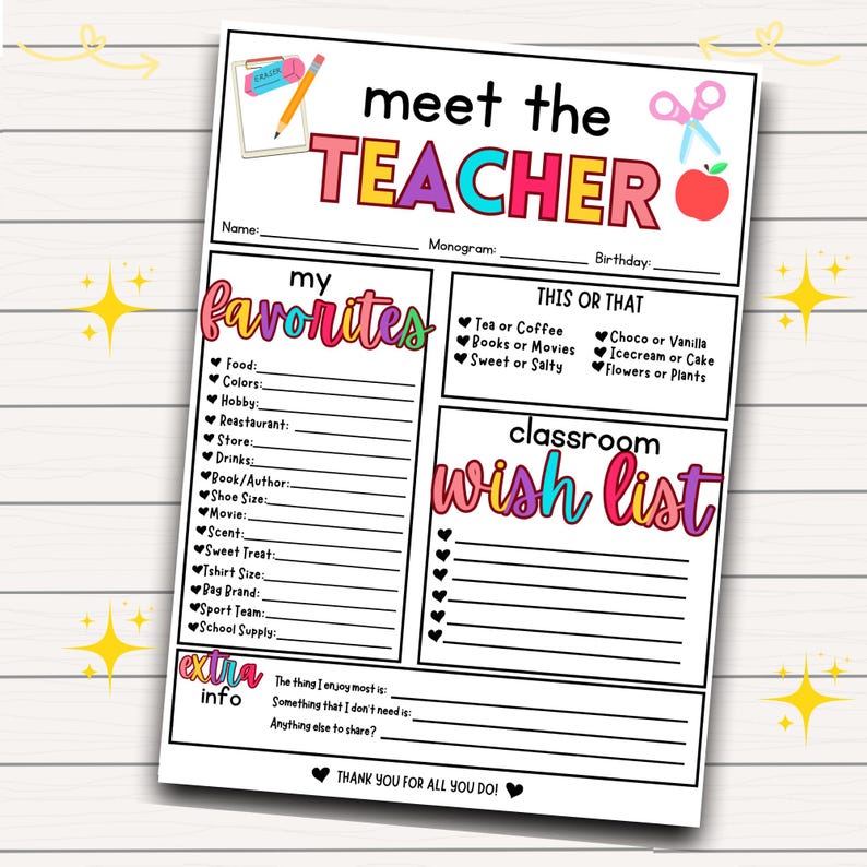 Teacher Favorite Things Questionnaire | Back to School Teacher Survey ...