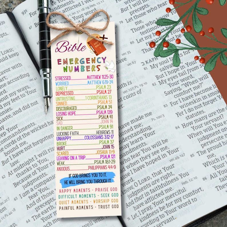 Bible Emergency Numbers Bookmark Printable, Emergency Bible Verse ...