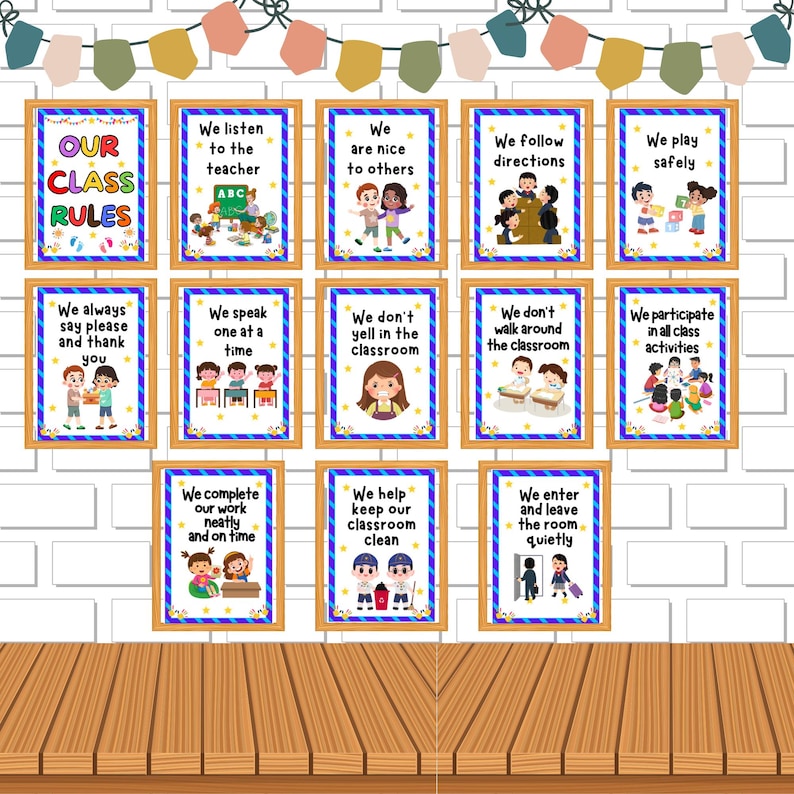 Classroom Rules Poster Set | Daycare Decor (PDF, PNG) - Etsy