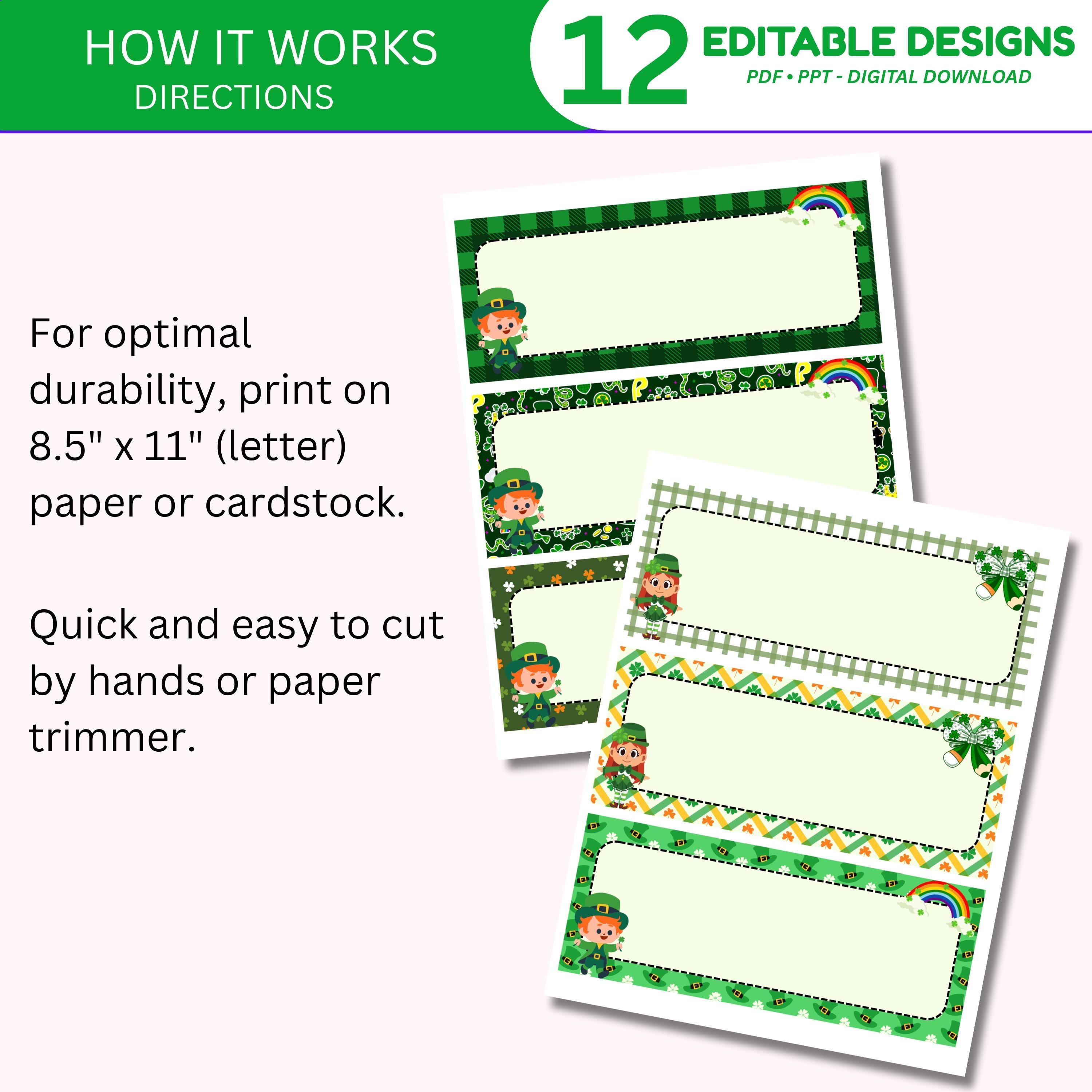 St. Patrick's Day Desk Name Tags: Kawaii Shamrock Cubby Labels ...