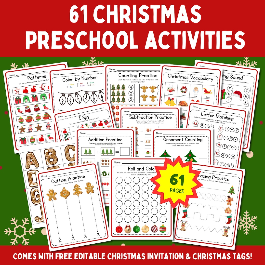 Printable Christmas Preschool Activity Bundle I Winter Preschool ...