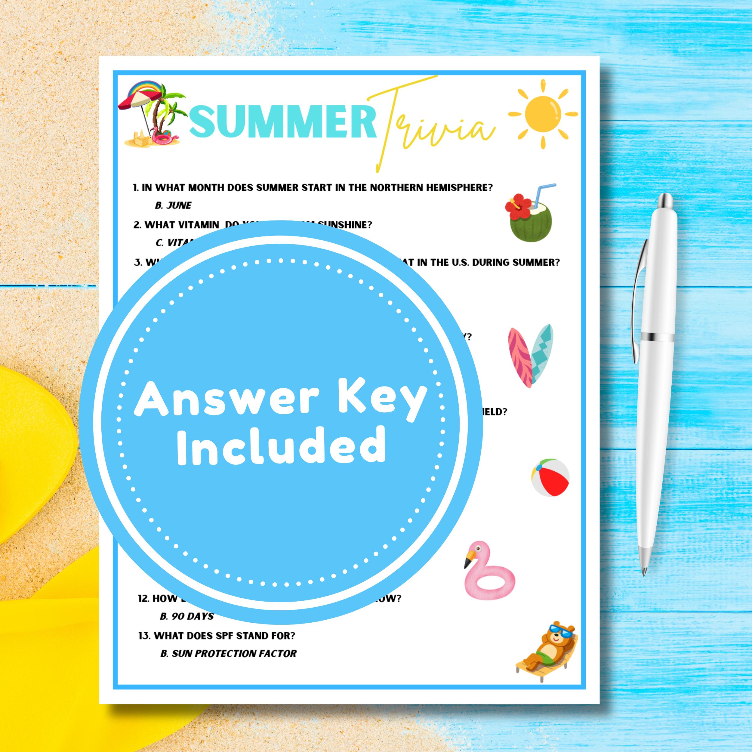 Summer Trivia Game, Summer Trivia Quiz, Summer Games, Summer Printable ...