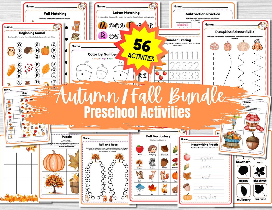 Printable Fall/autumn Preschool Activity Bundle, Autumn Activities for ...