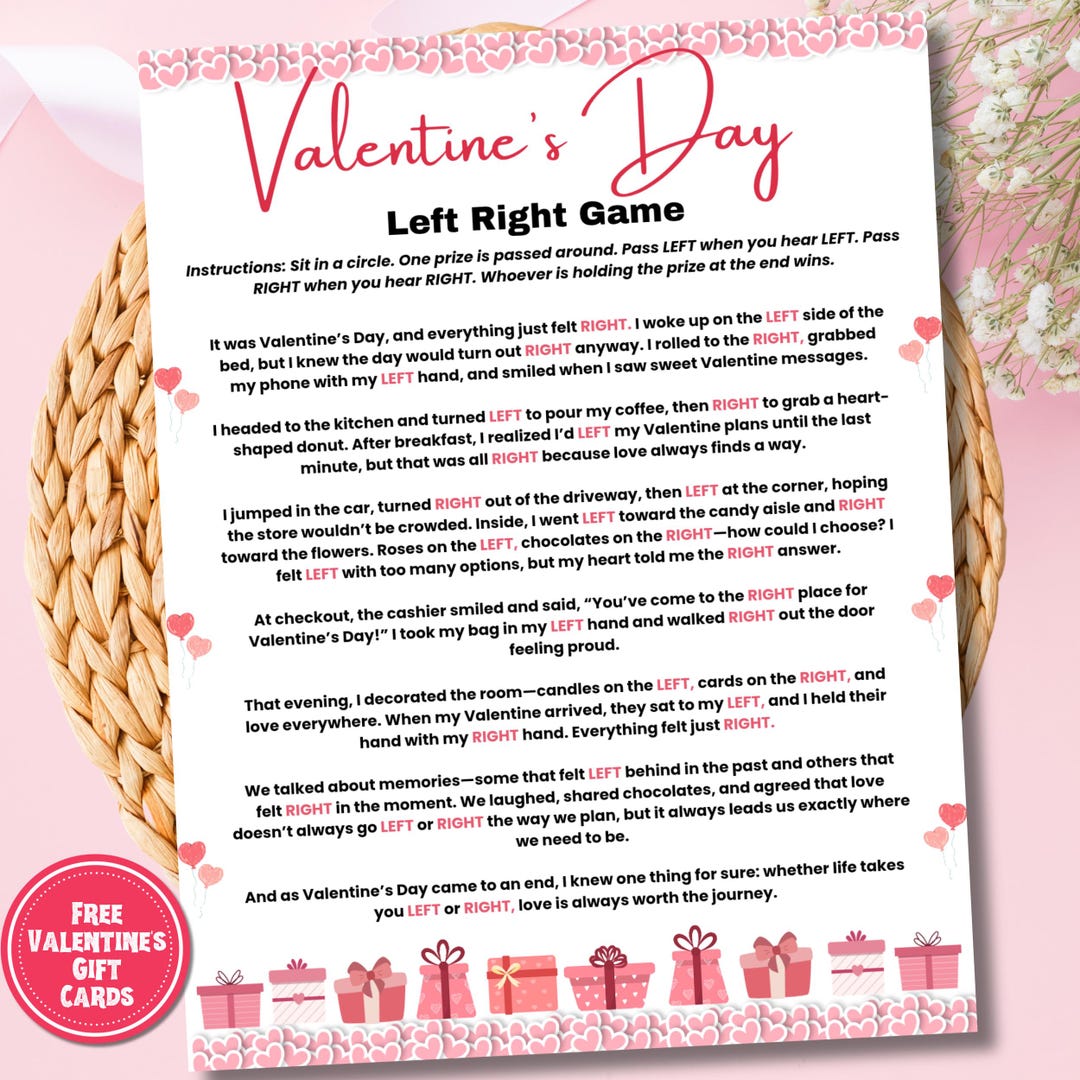 Valentines Left Right Game, Fun Valentine's Day Game for Kids Adults ...