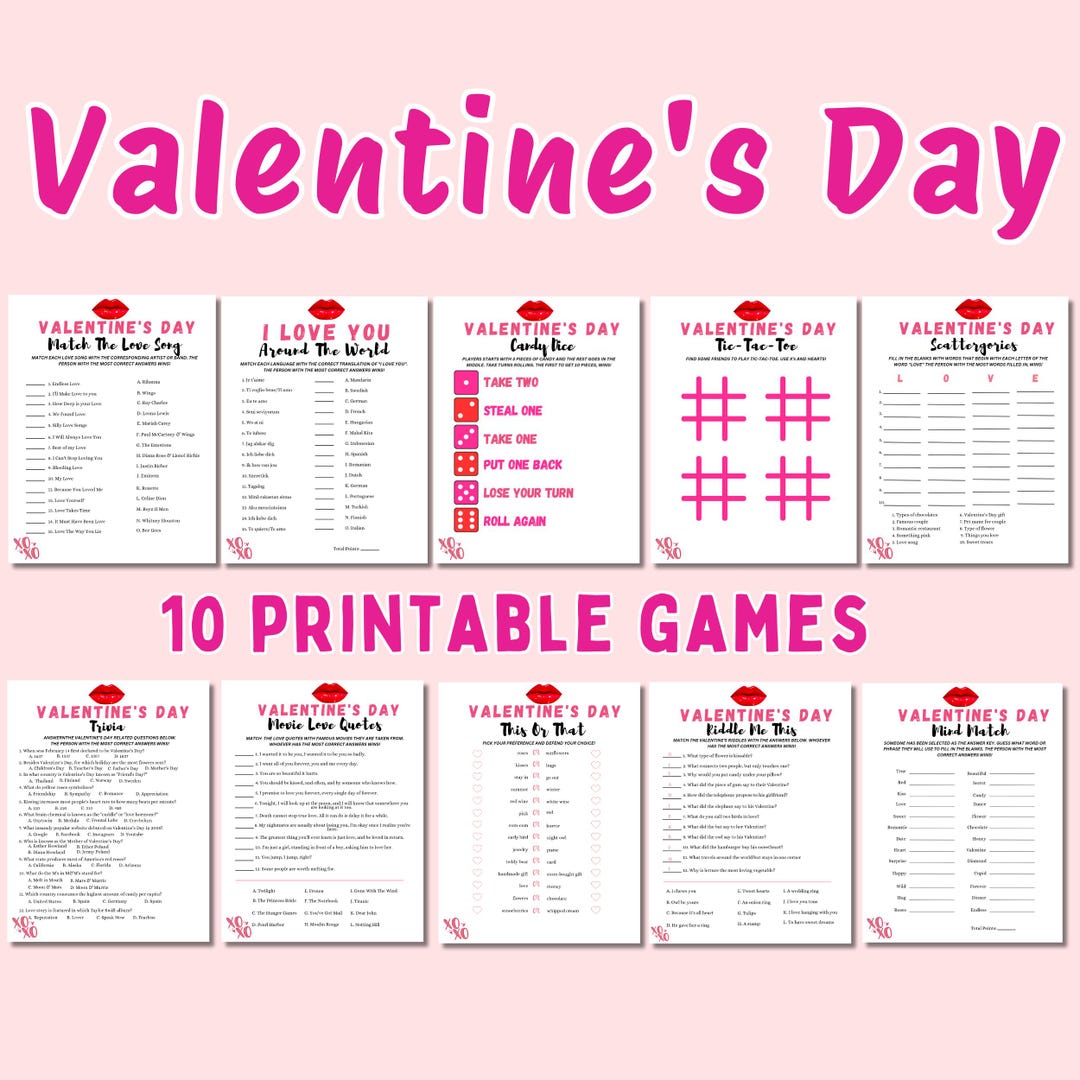 Valentines Day Game Bundle, Printable Valentines Bundle Valentine's Day ...