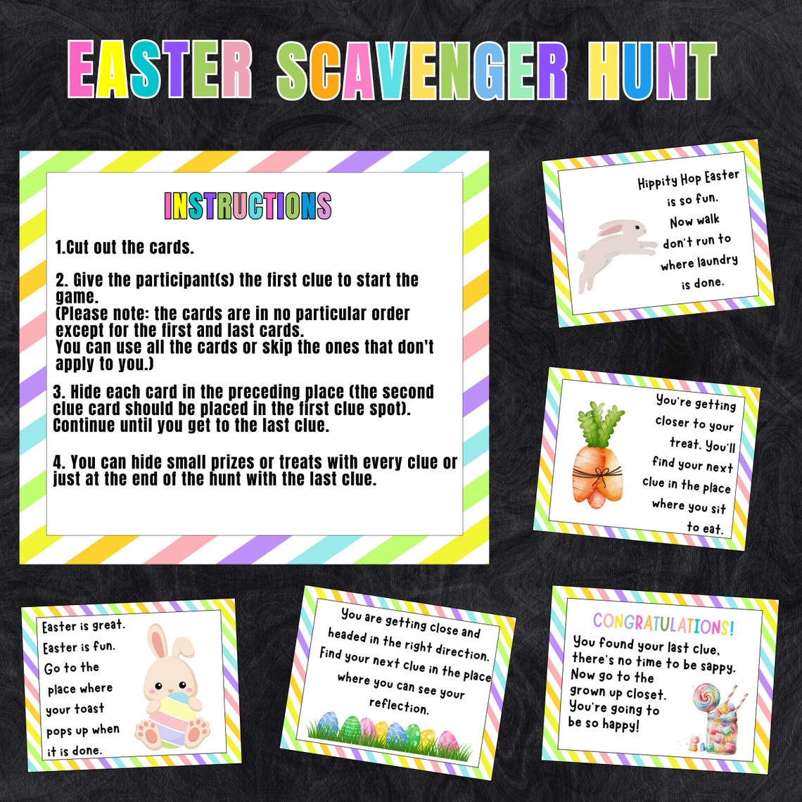 Easter Scavenger Hunt for Kids, Indoor Easter Game, Treasure Hunt Clues ...