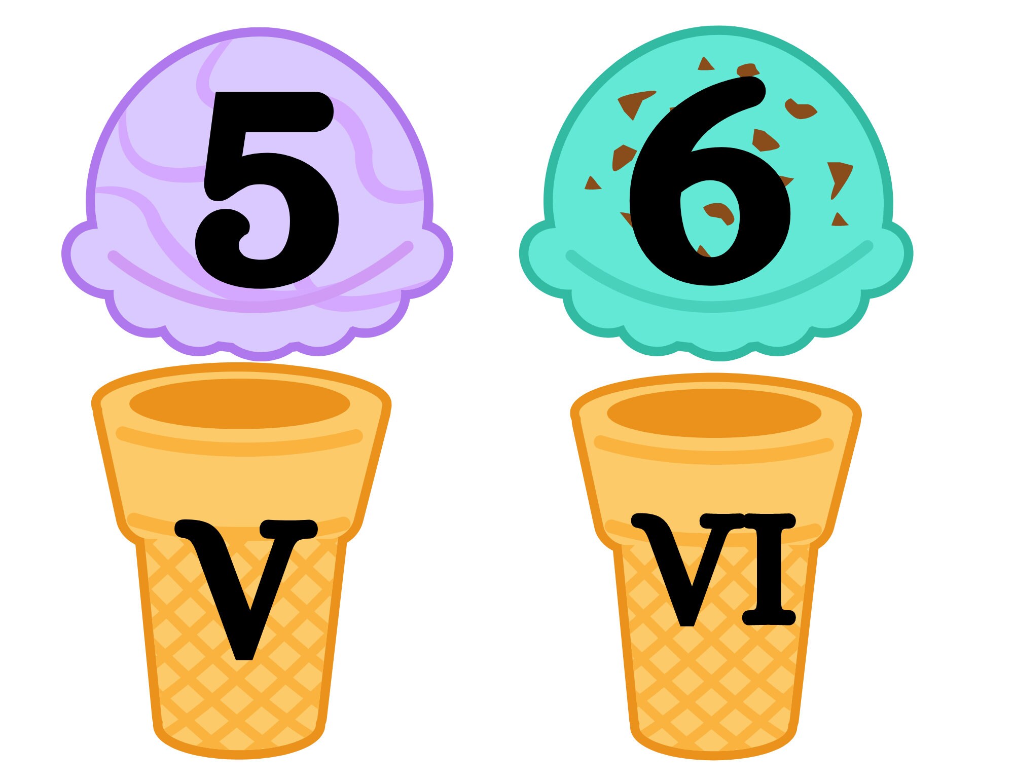 Roman Numerals, Learning Numbers to Roman Numerals 1-20, Ice Cream Math ...