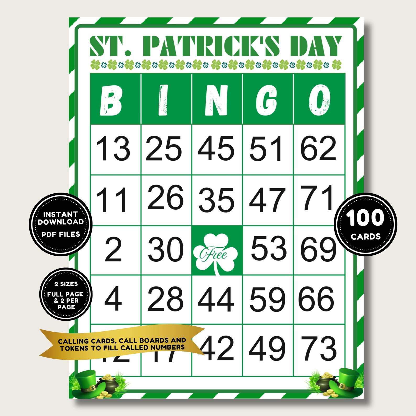 100 St. Patrick's Day Bingo Cards, St Patrick's Day Party Game, St ...
