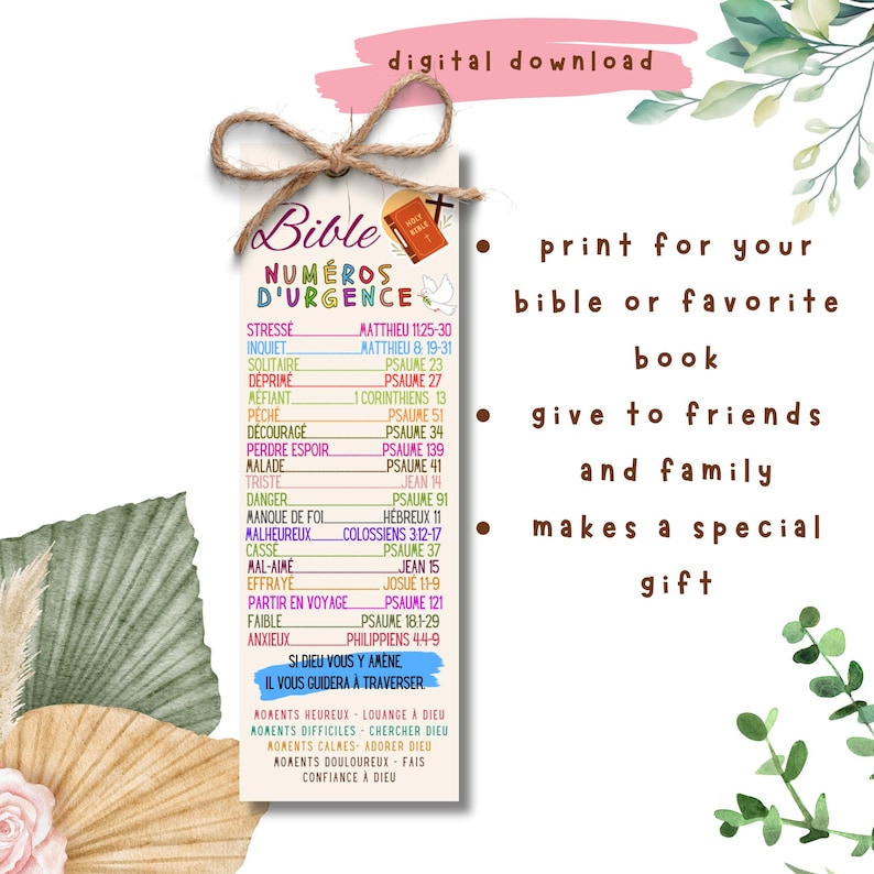 Bible Emergency Numbers Bookmark, Scripture Verse - Etsy