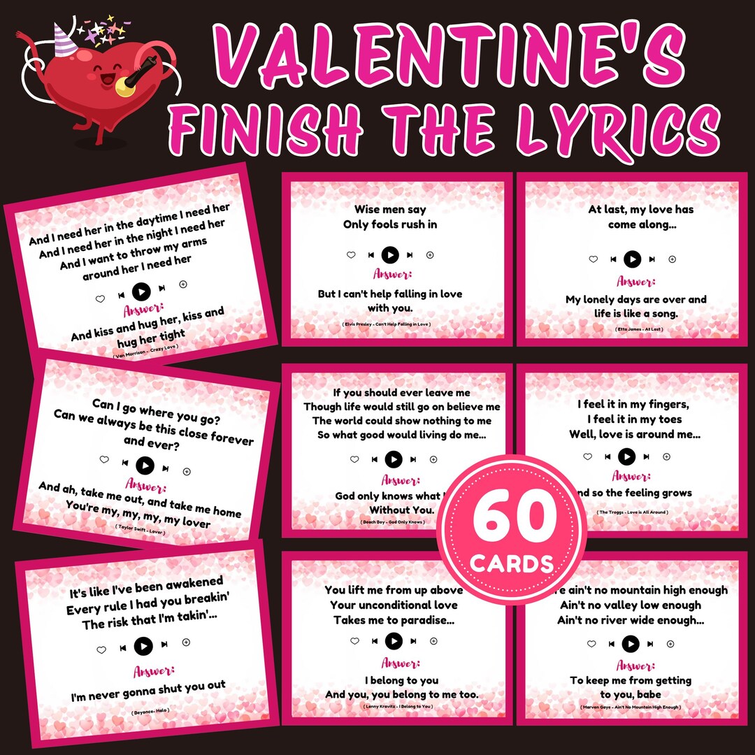 Love Songs Finish the Lyrics Game, Valentines Music Trivia, Fun Group ...