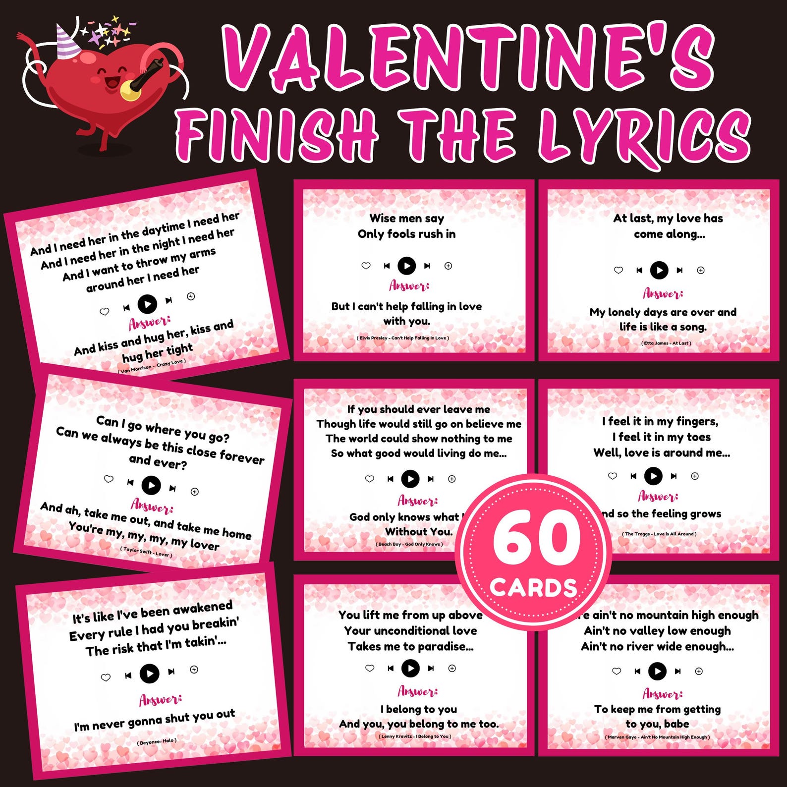 Love Songs Finish the Lyrics Game, Valentine’s Music Trivia, Fun Group ...