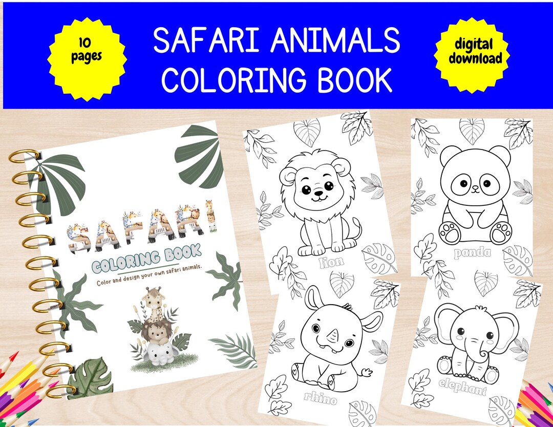 Safari Animals Coloring Book for Kids, 10 Pages Coloring Pages for ...
