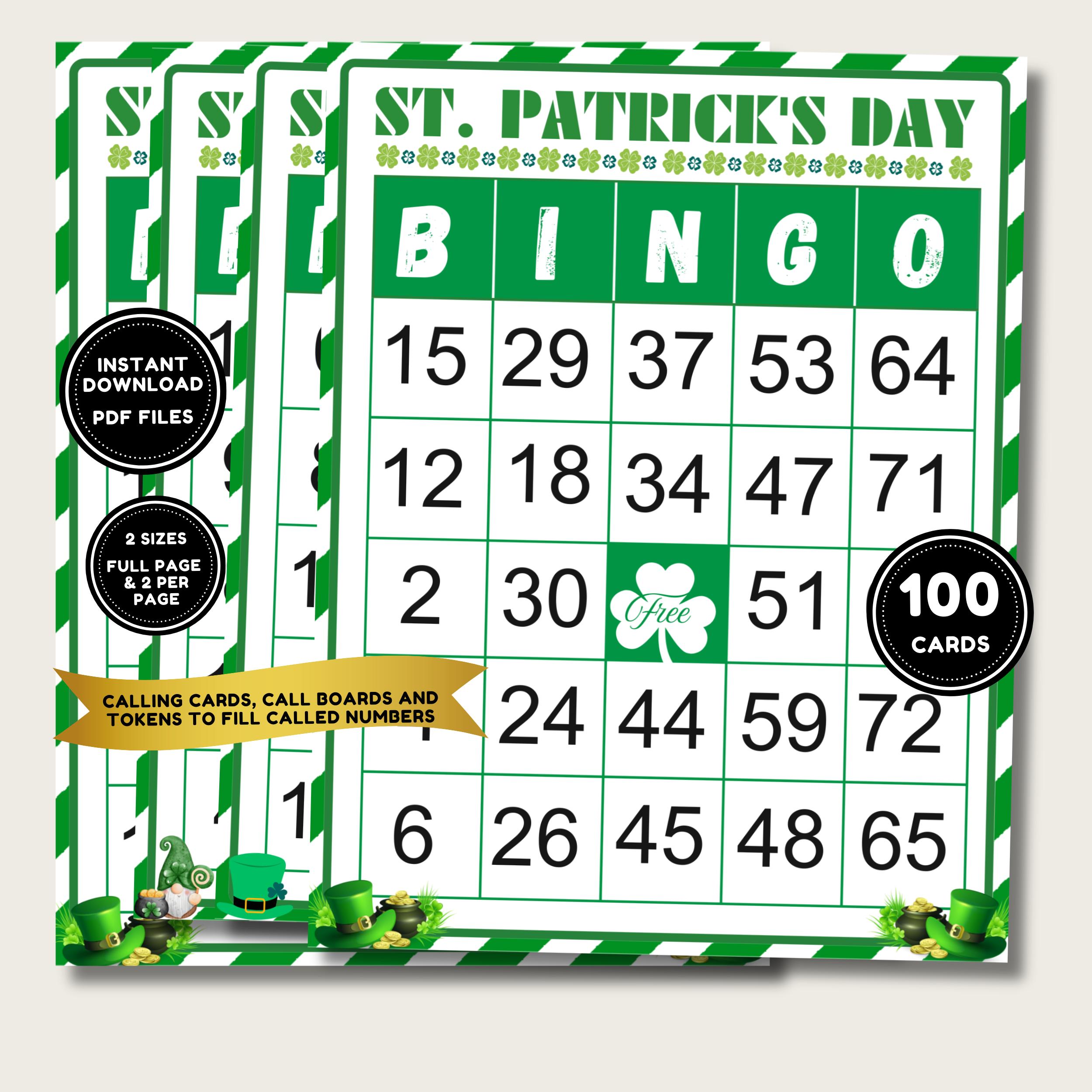 100 St. Patrick's Day Bingo Cards, St Patrick's Day Party Game, St ...