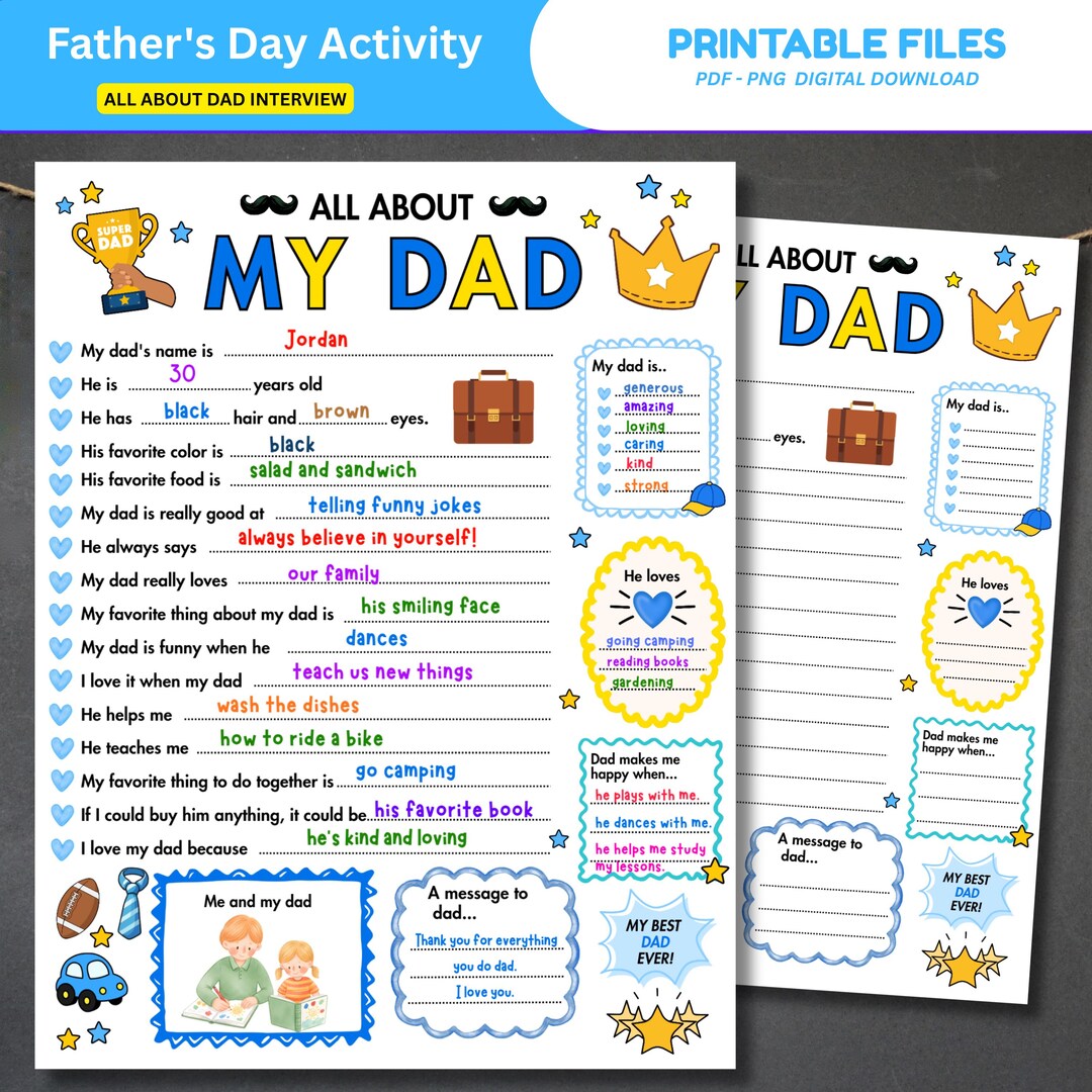 All About Dad Questionnaire | Father's Day Kids Activity (digital ...