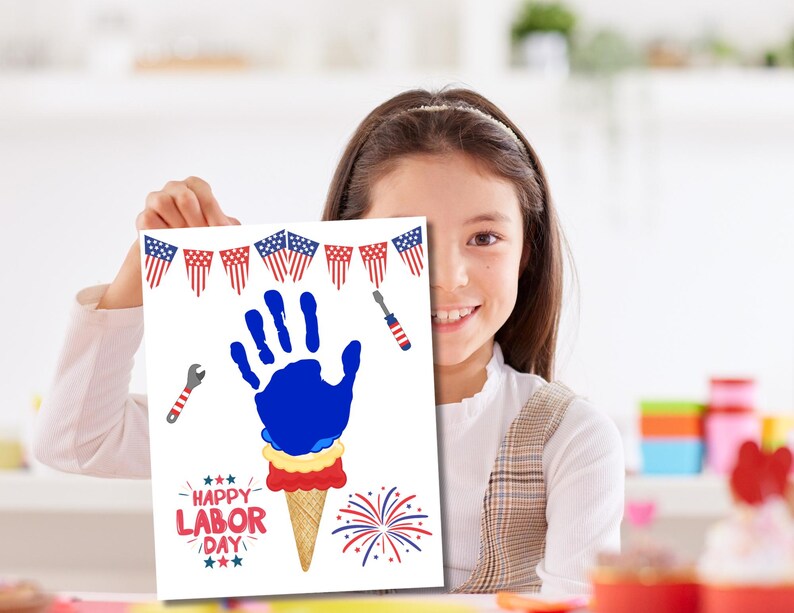 Labor Day Handprint Craft, Printable Labor Day Card, Patriotic ...