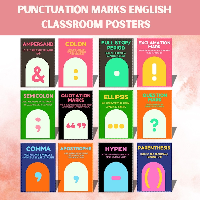 Punctuation Marks Posters, English Classroom Posters, Set of 12 Posters ...