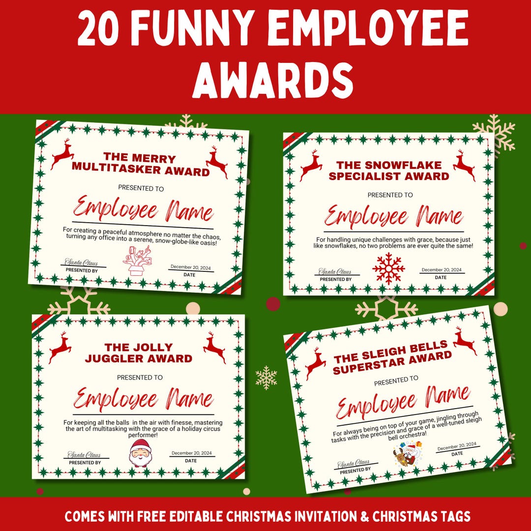 20 Funny Christmas Awards for Employees, Certificates Editable in Canva ...