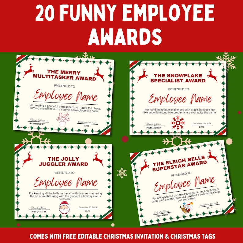 20 Funny Christmas Awards for Employees, Certificates Editable in Canva ...