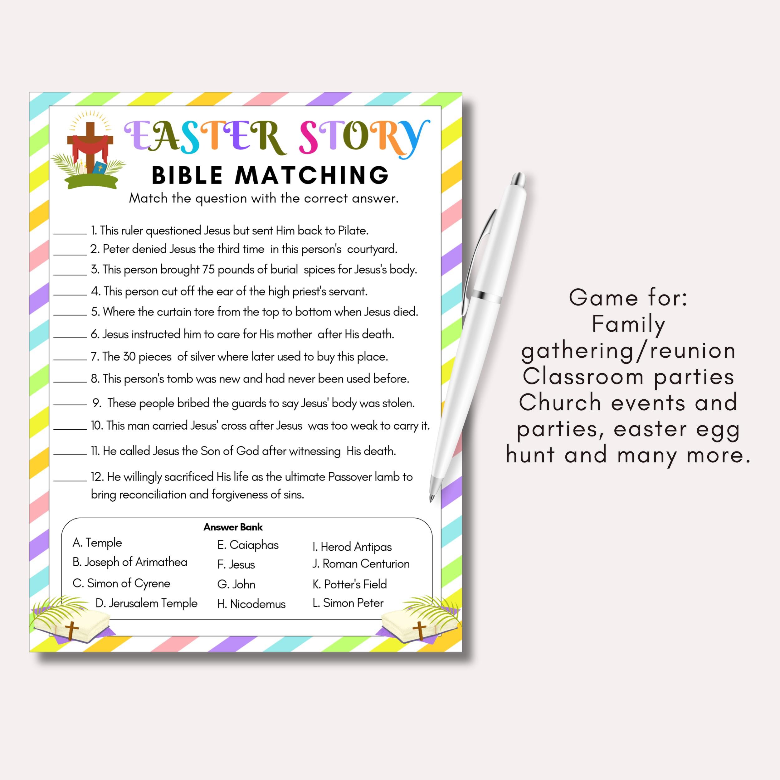 Easter Story Bible Matching Game, Holy Week Easter Bible Game Church ...