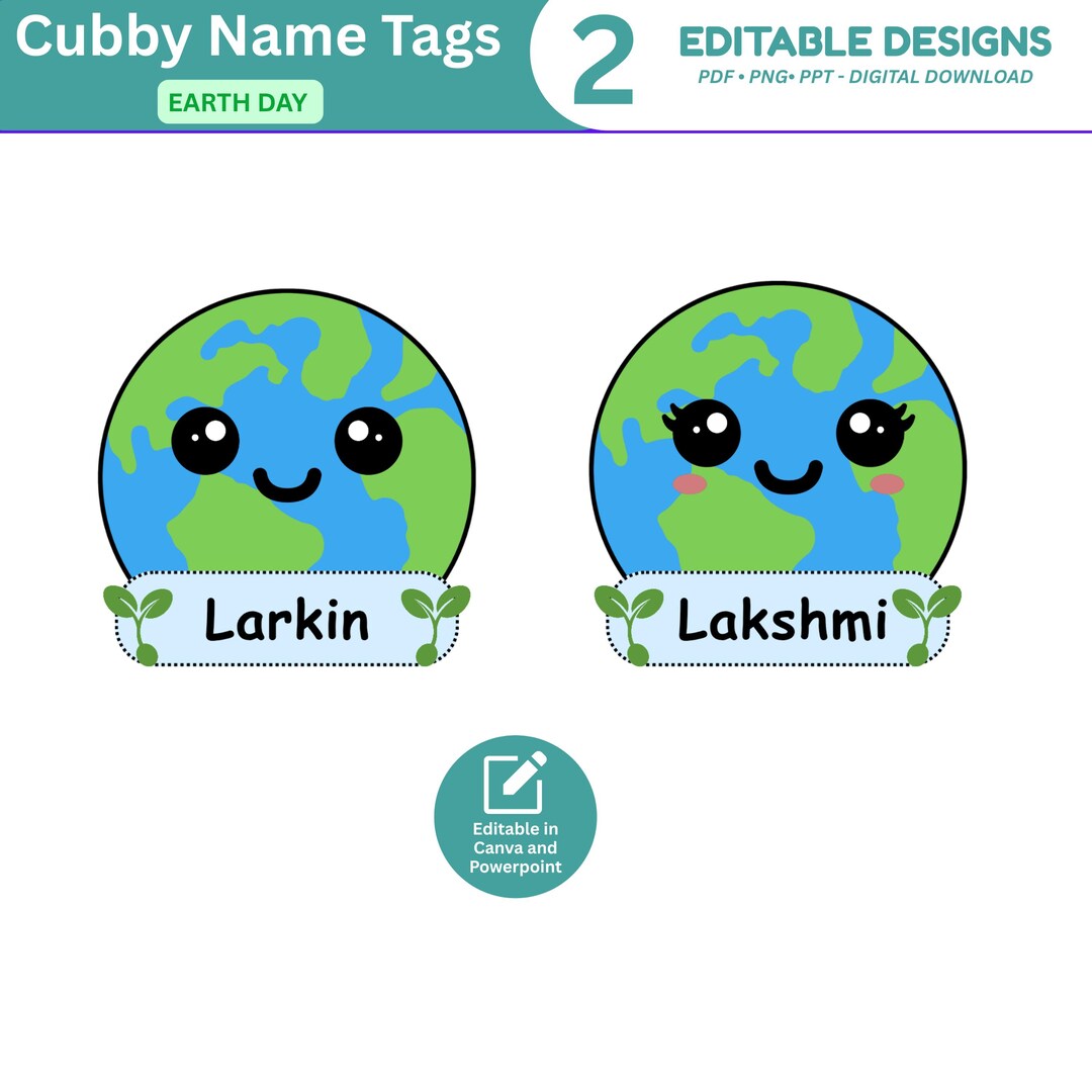 Kawaii Earth Day Name Tags: Editable Cubby Labels (digital Download) - Etsy