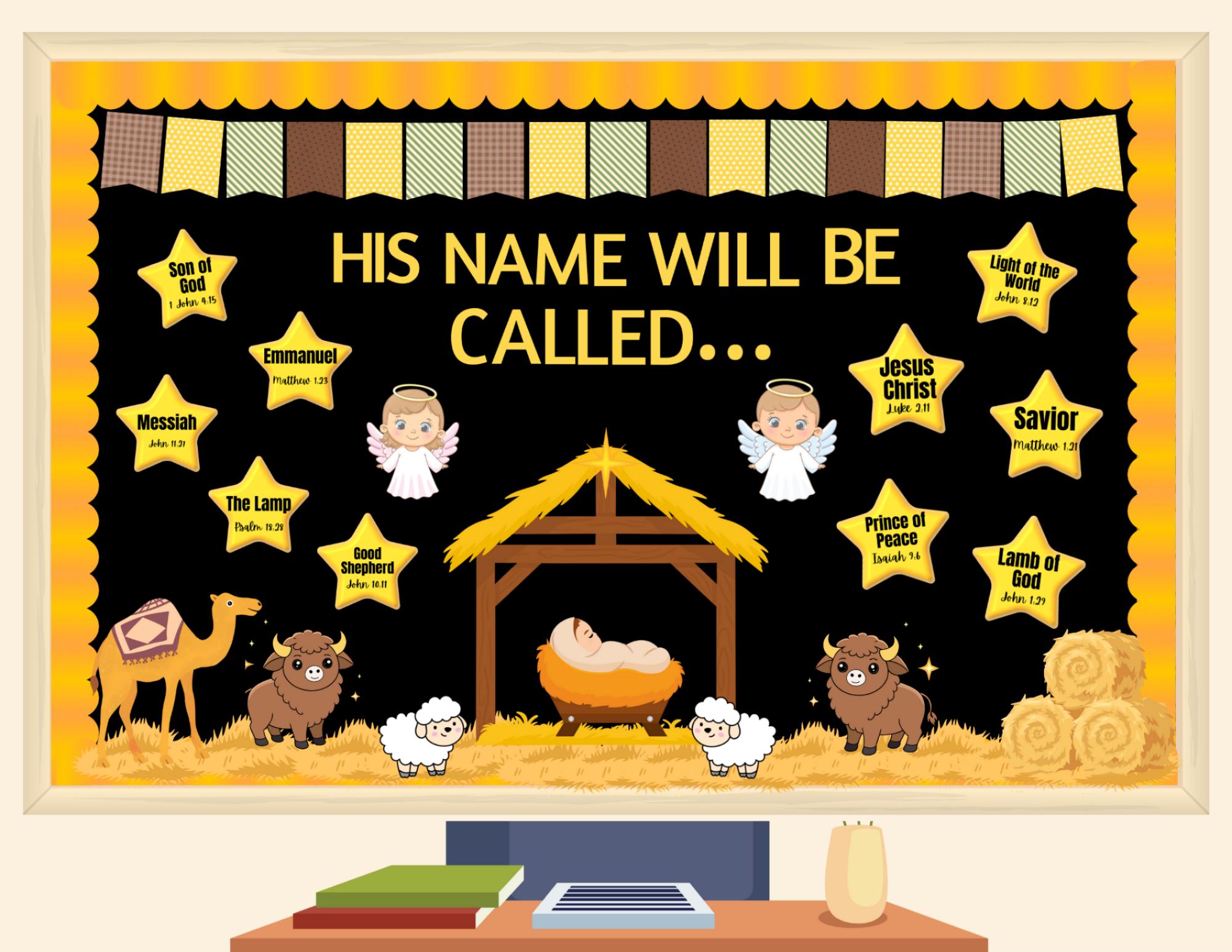 Nativity Bulletin Board, Baby Jesus Scene, Winter Christmas Decor ...