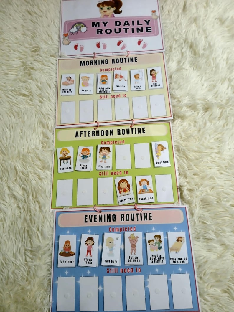 Girl Daily Routine Chart Printable, Morning, Afternoon, Evening Bedtime ...
