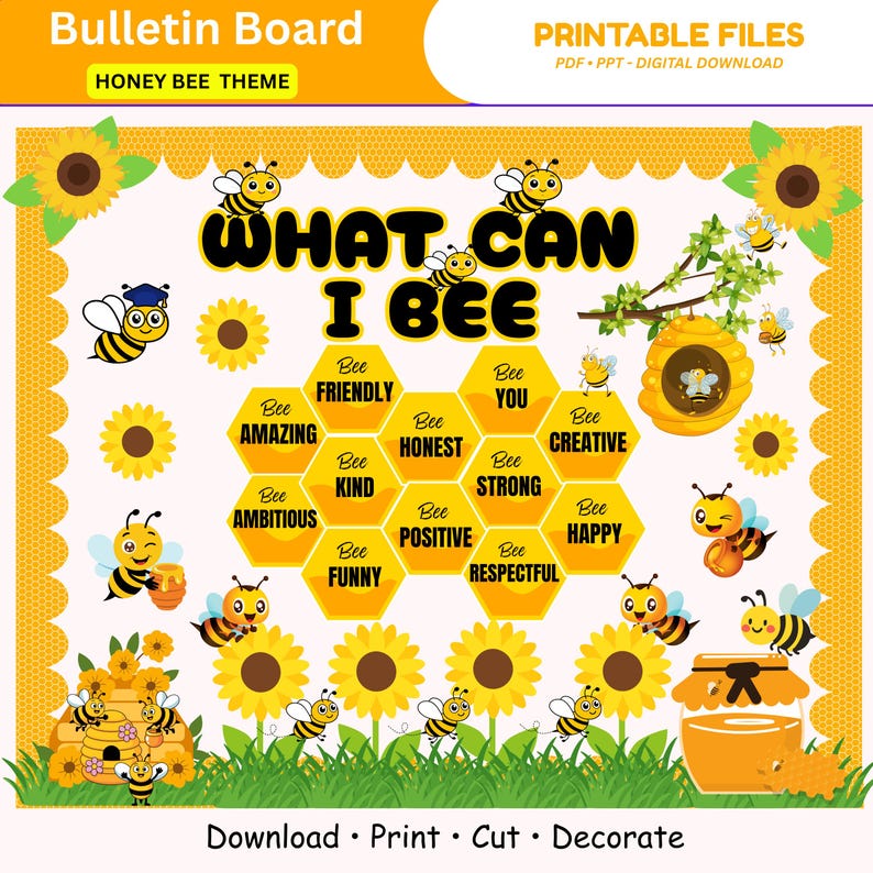 Honey Bee Bulletin Board Kit: What Can I Bee? Positive Classroom Decor ...