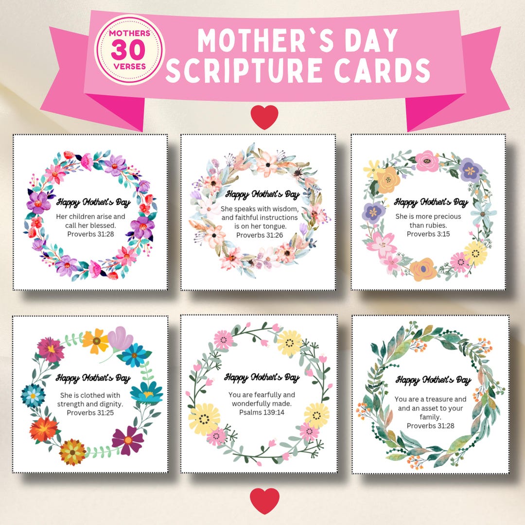 Mothers Day Bible Verse Cards Mothers Day Scripture Cards for Moms ...