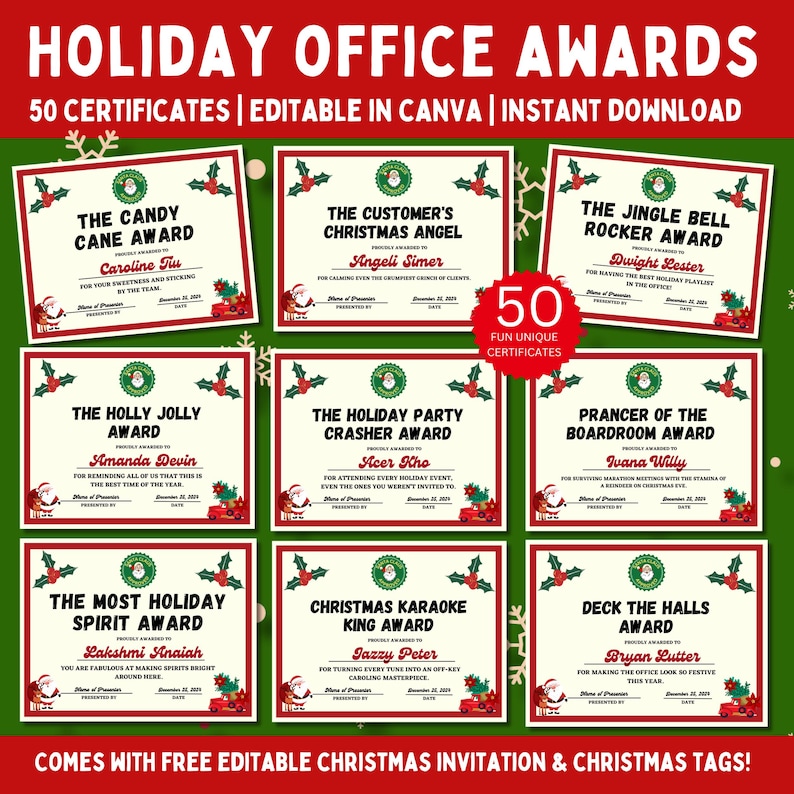 Christmas Office Awards, Holiday Employee Awards, Christmas ...
