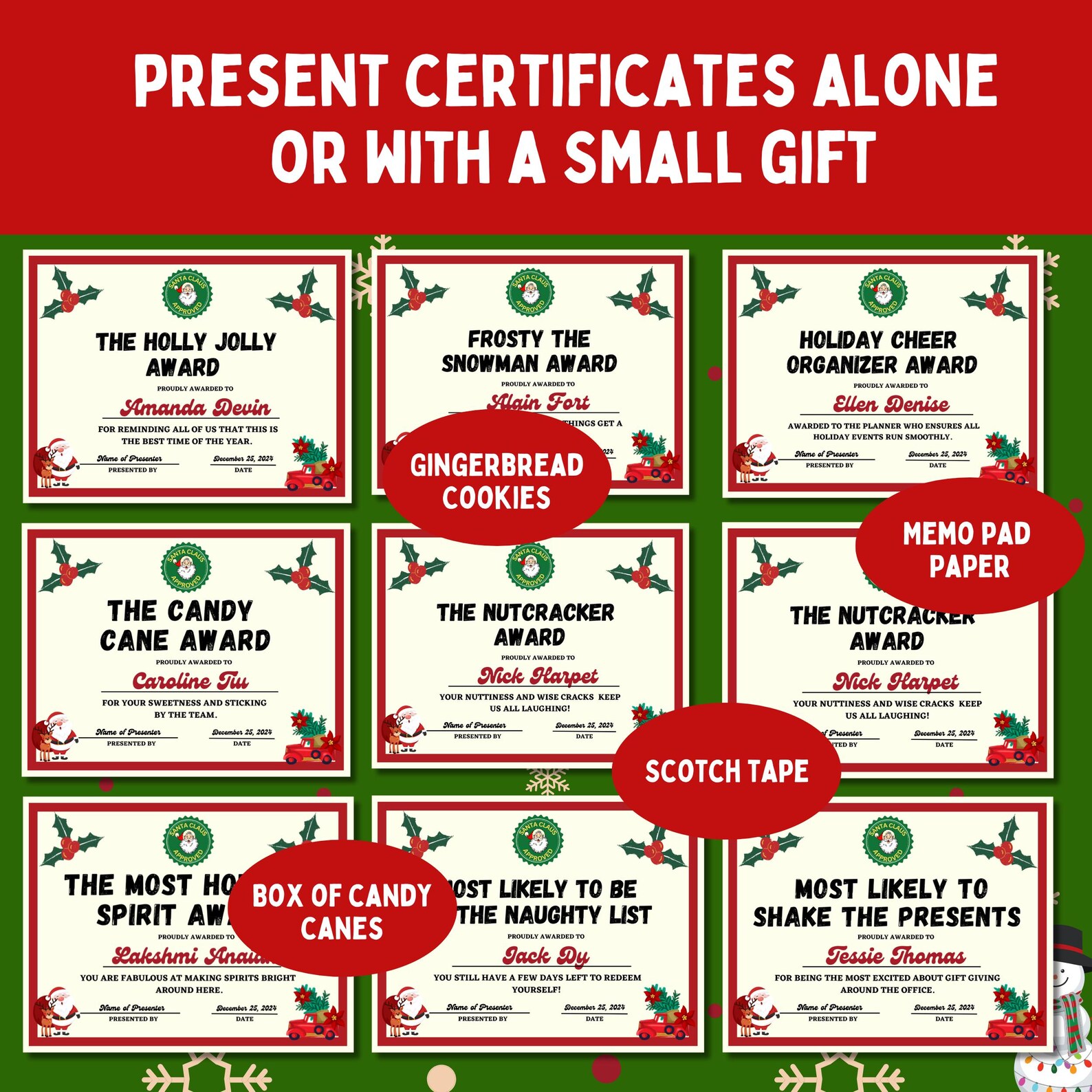 Christmas Office Awards, Holiday Employee Awards, Christmas ...
