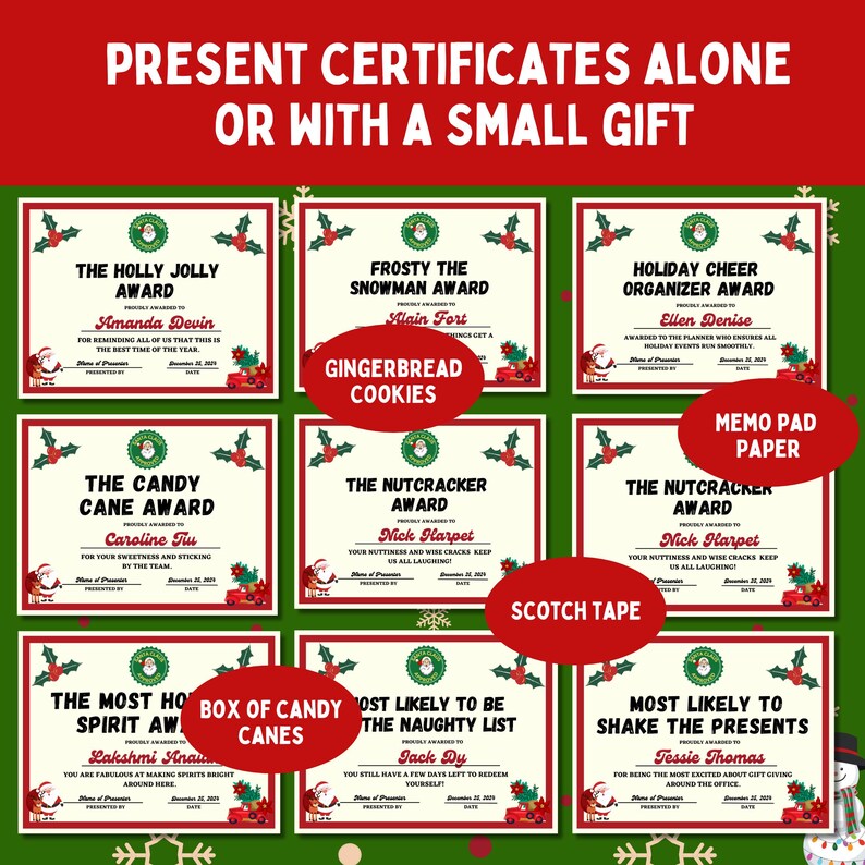 Christmas Office Awards, Holiday Employee Awards, Christmas ...