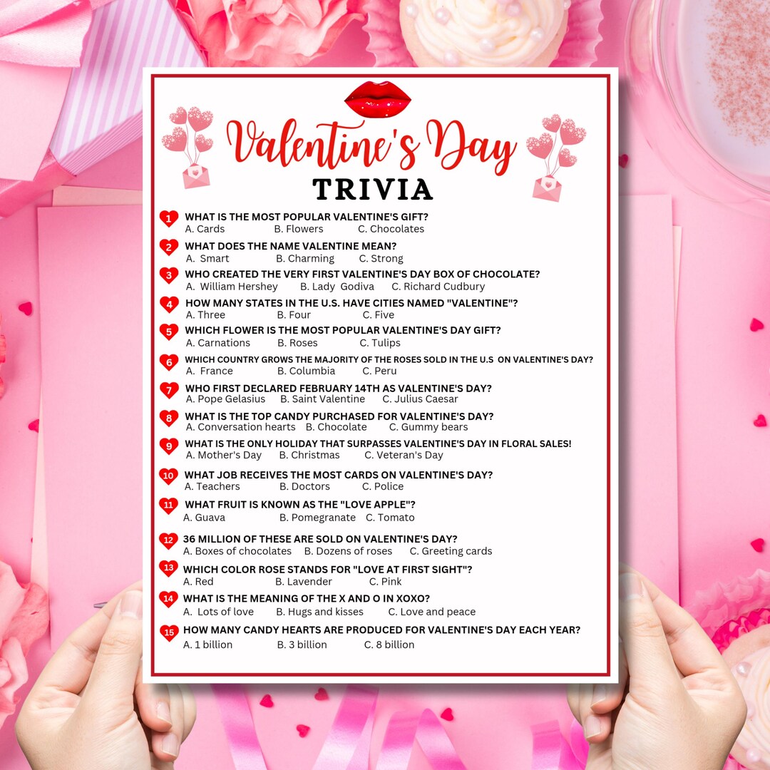 Valentines Day Trivia Game, Valentines Day Party Game, Valentines Day ...