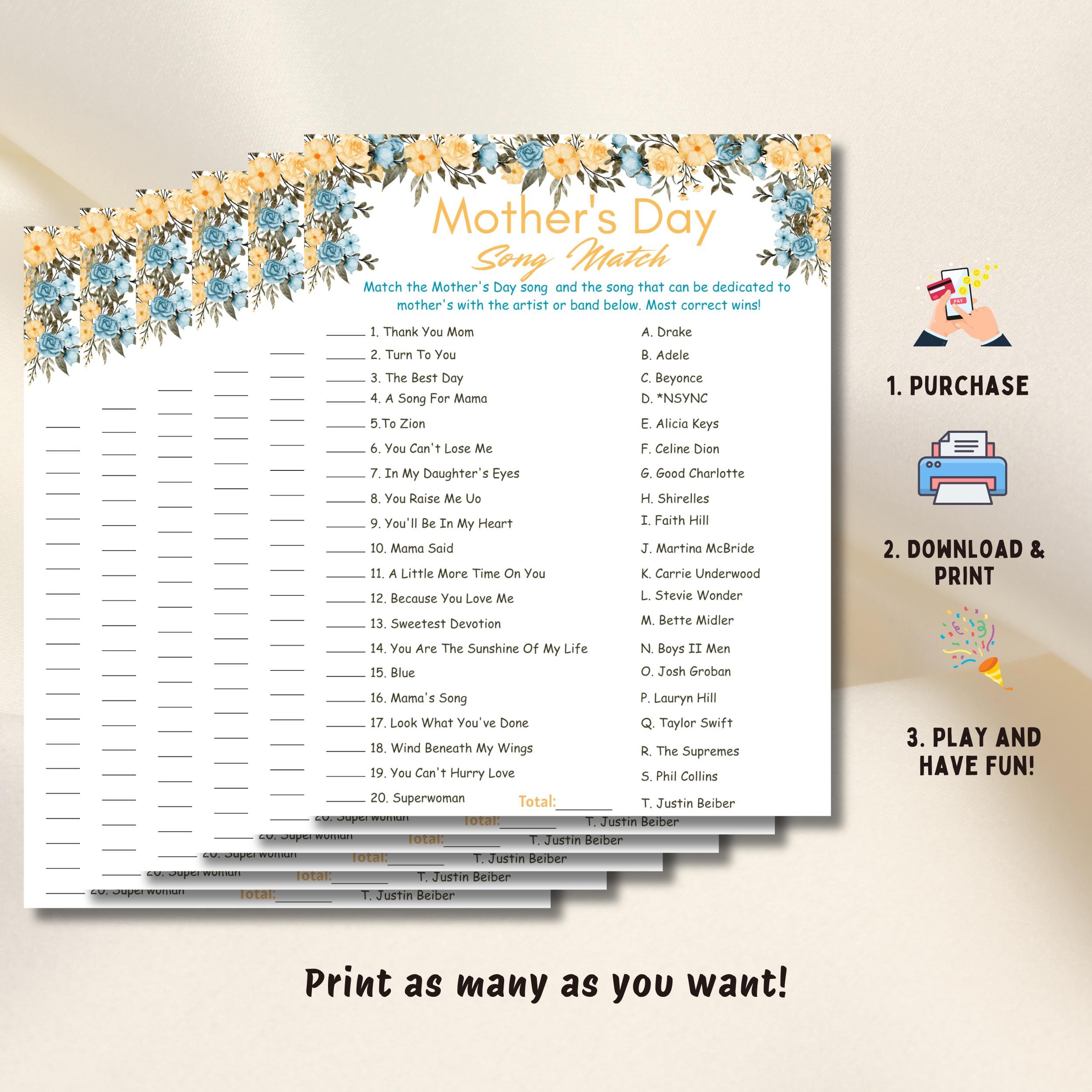 Mothers Day Activity, Mothers Day Song Match, Mothers Day Music Trivia ...